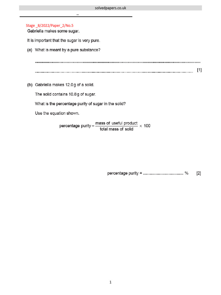 2023 2 Purity of Substancesmixture Checkpoint - Sec - 1 Chemistry ...