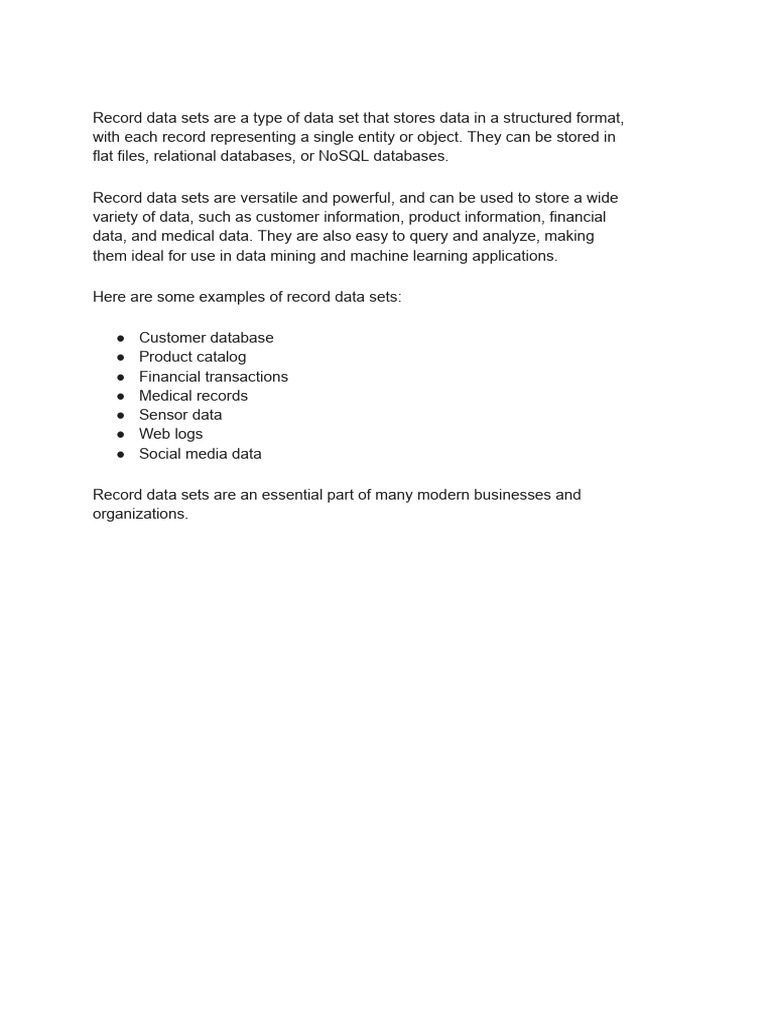 Record Data Sets and How Do They Store Data | PDF