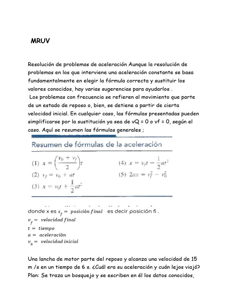 MRUV | PDF | Aceleración | Ecuaciones