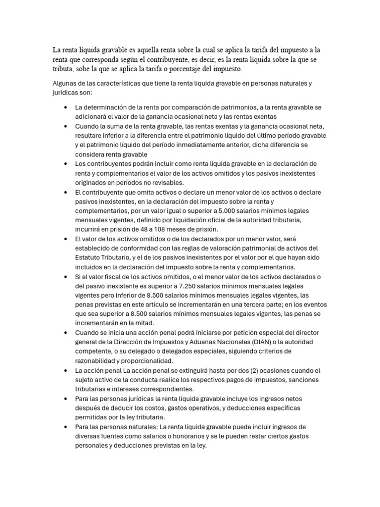 Definición de Renta Líquida Gravable | PDF | Impuestos | Impuesto sobre ...