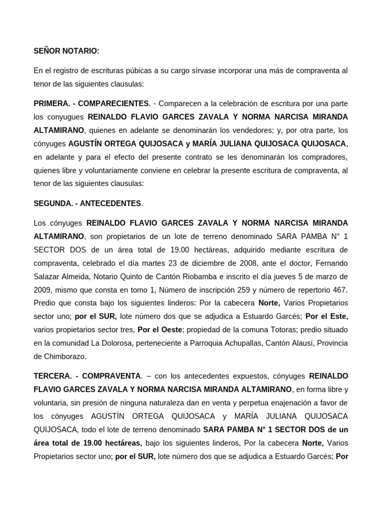 Compraventa de Terreno en Chimborazo | PDF | Derecho civil (sistema legal)