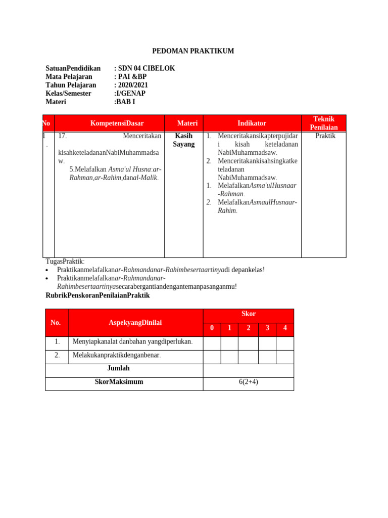 Pedoman Praktikum Kelas 1 Semester 1 2019 BU DIAN | PDF