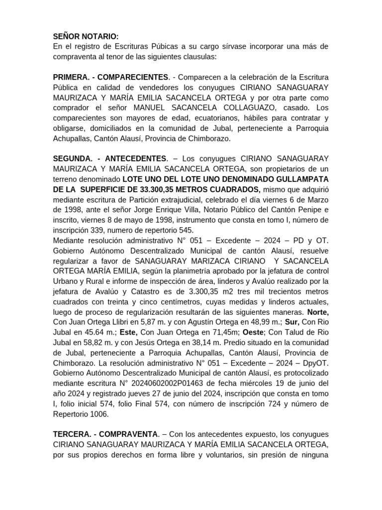 Minuta Manuel Collaguaso Jubal | PDF | Derecho Civil (Common Law)