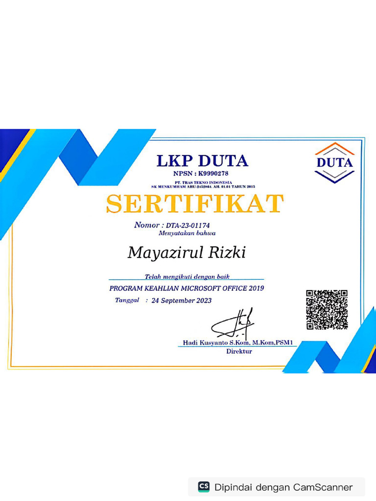 Sertifikat Mayazirul Rizki | PDF