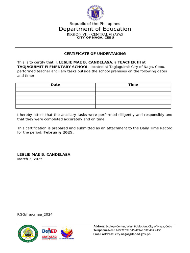 01 Certificate of Undertaking | PDF