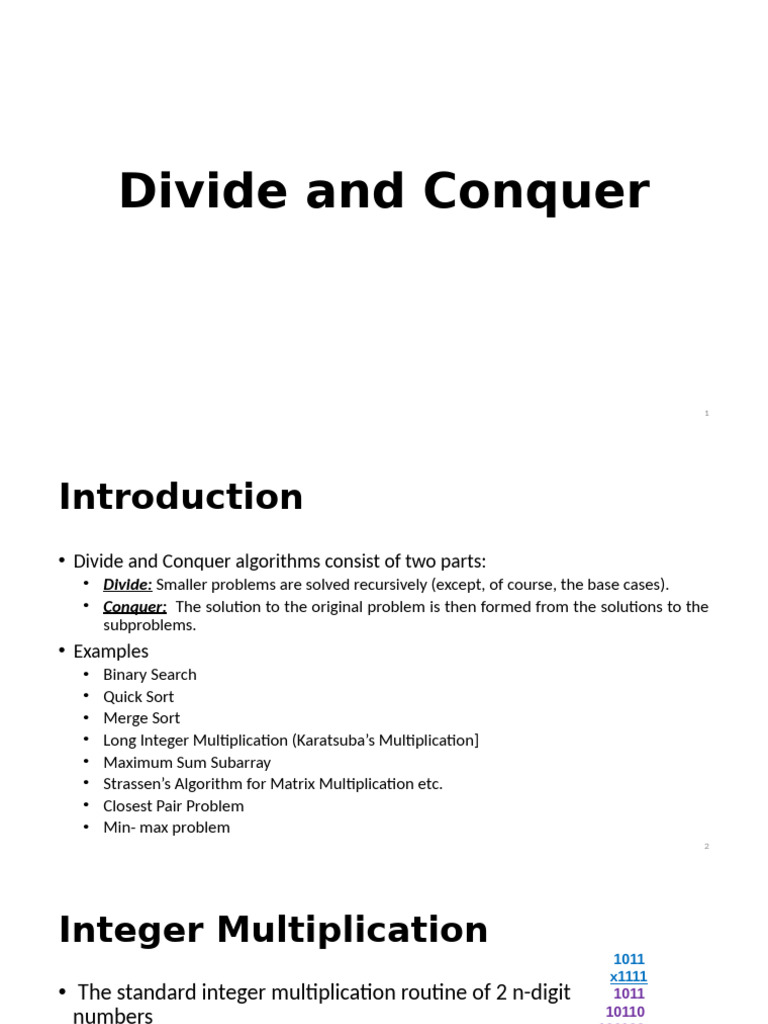 3-Divide and Conquer | PDF | Multiplication | Applied Mathematics