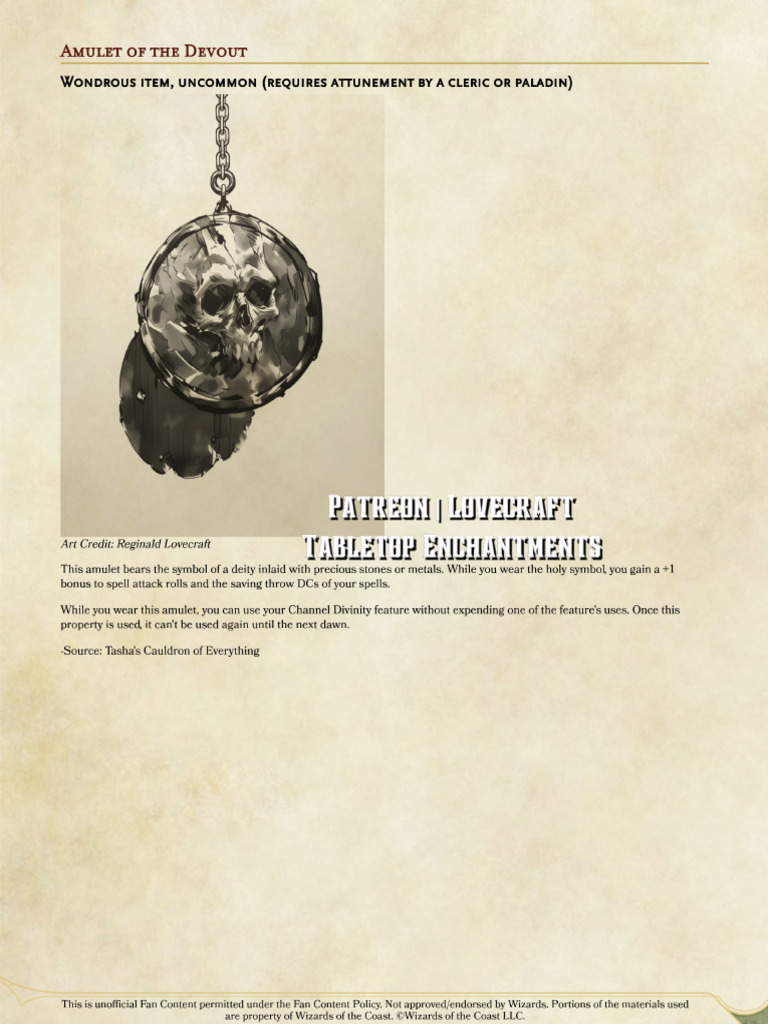 Amulet of The Devout - Vanilla DND 5e | PDF