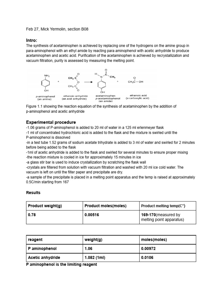 Acetaminophen Synthesis Process Explained | PDF | Acetic Acid | Organic ...
