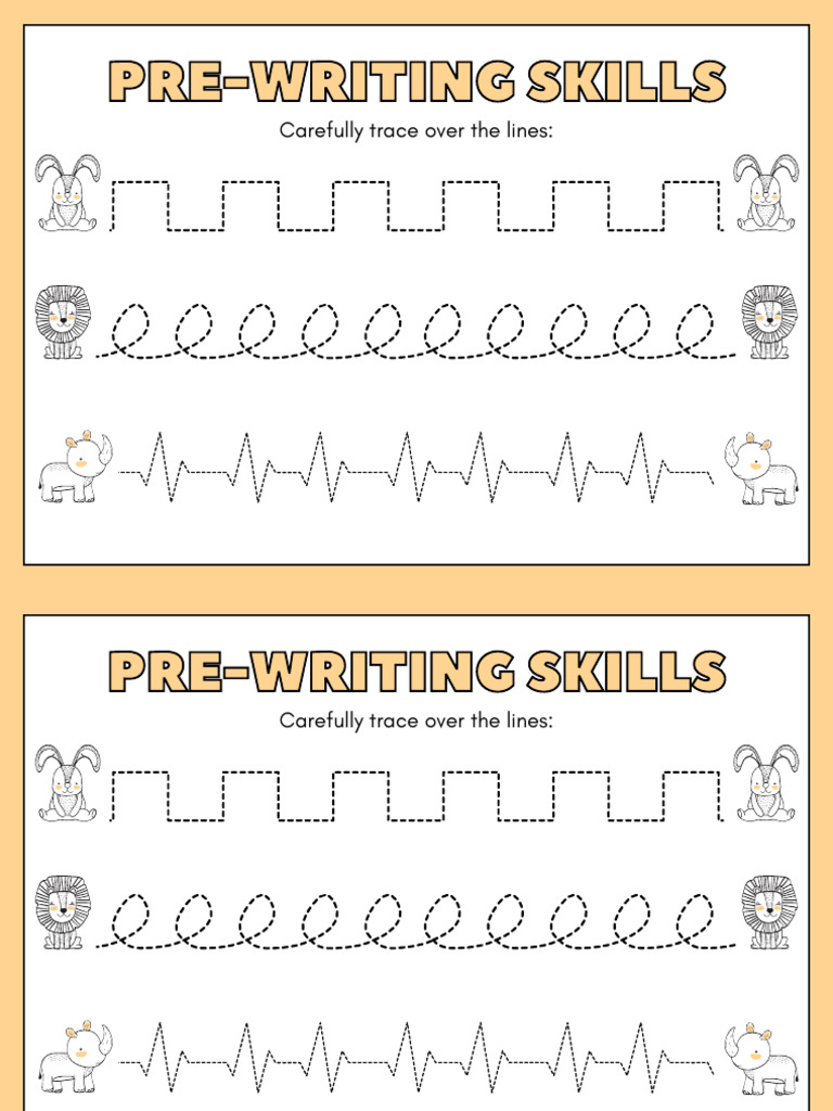 Pre-Writing Skills Tracing Worksheets in Colorful Wild Animal Cartoon ...