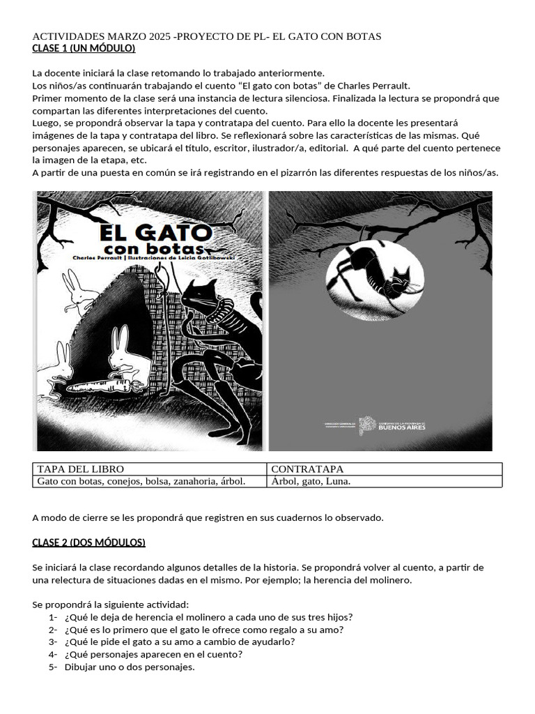 Actividades para El Gato con Botas | PDF | Cuentos | Narración