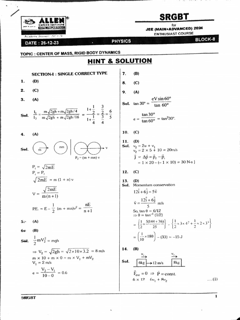 Physics 8 Sol | PDF