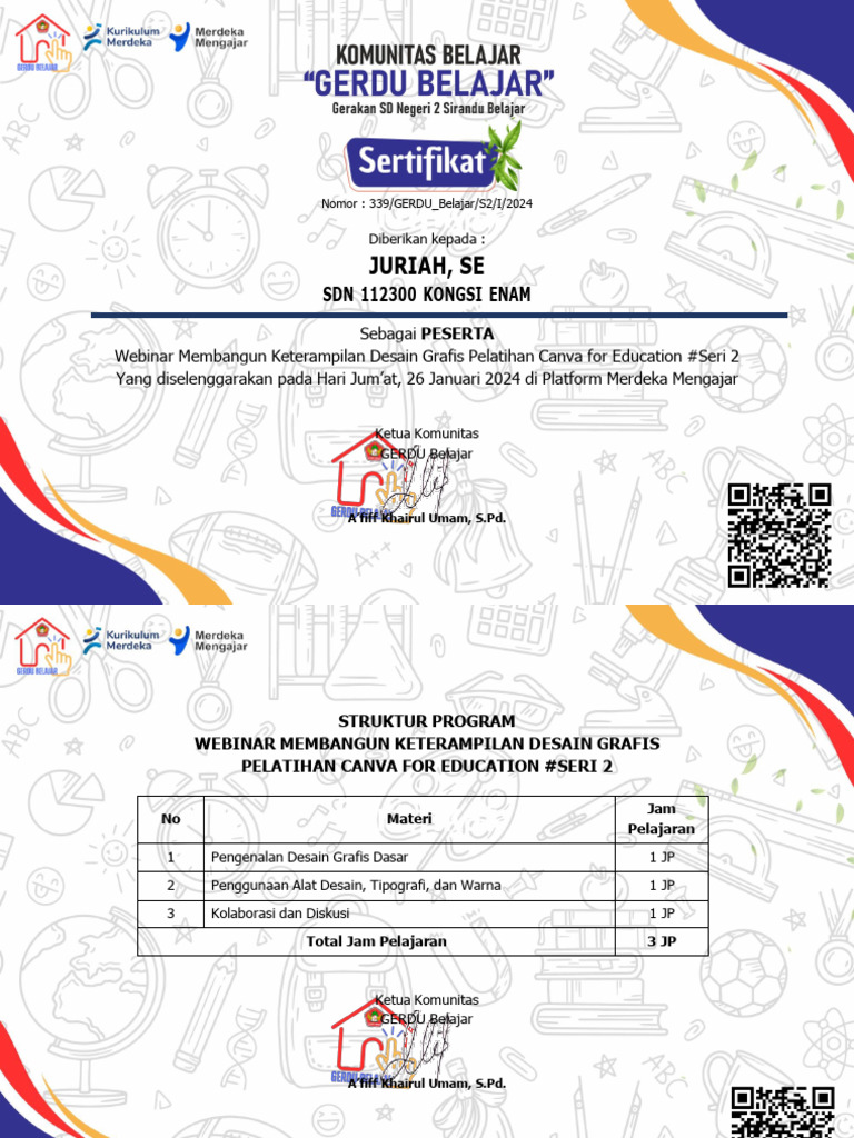 Sertifikat_Gerdu Belajar_JURIAH 4 | PDF