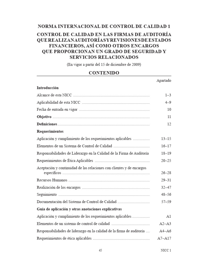 Nicc 1 | PDF | Auditoría | Calidad (comercial)