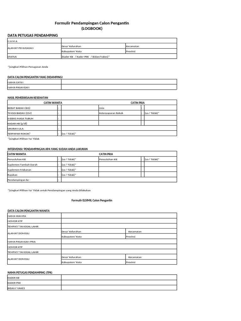 Logbook Form Pendampingan Sasaran TPK | PDF