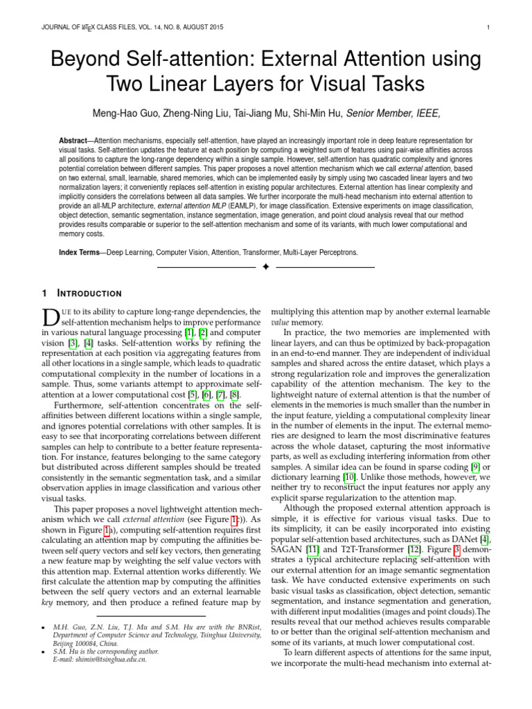 Beyond Self-Attention - External Attention Using Two Linear Layers For Visual Tasks | PDF ...