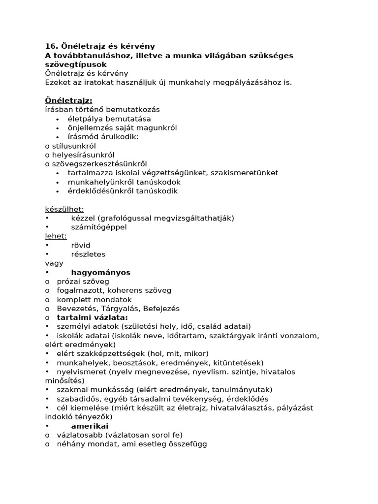 Bevzetés A Munkavilágába Önéletrajz Kérvény | PDF