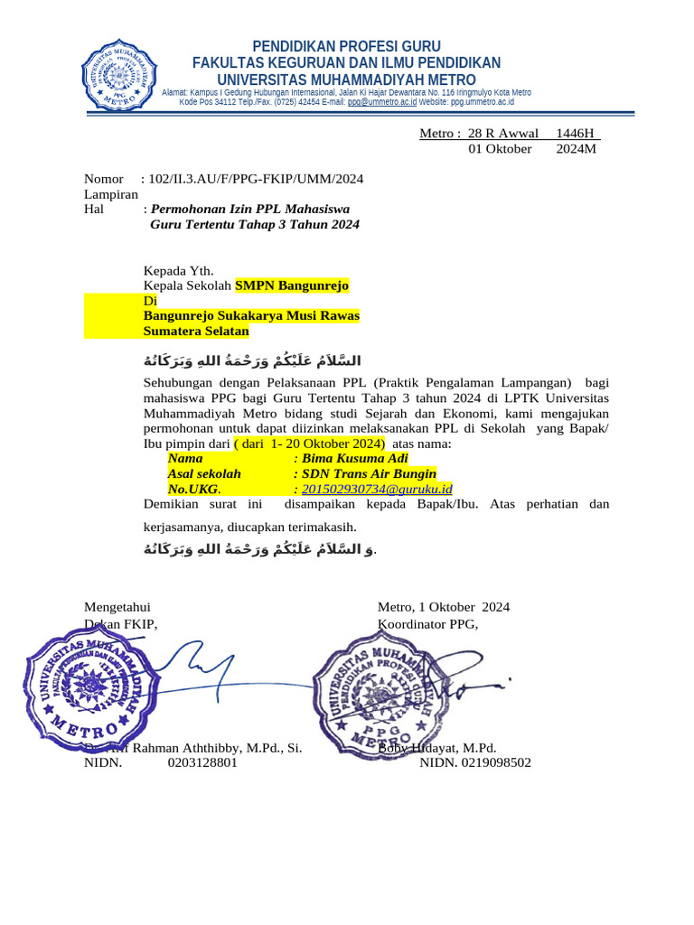 102-24-Permohonan - Izin PPL-Guru Piloting 2 Tahun 2024 | PDF