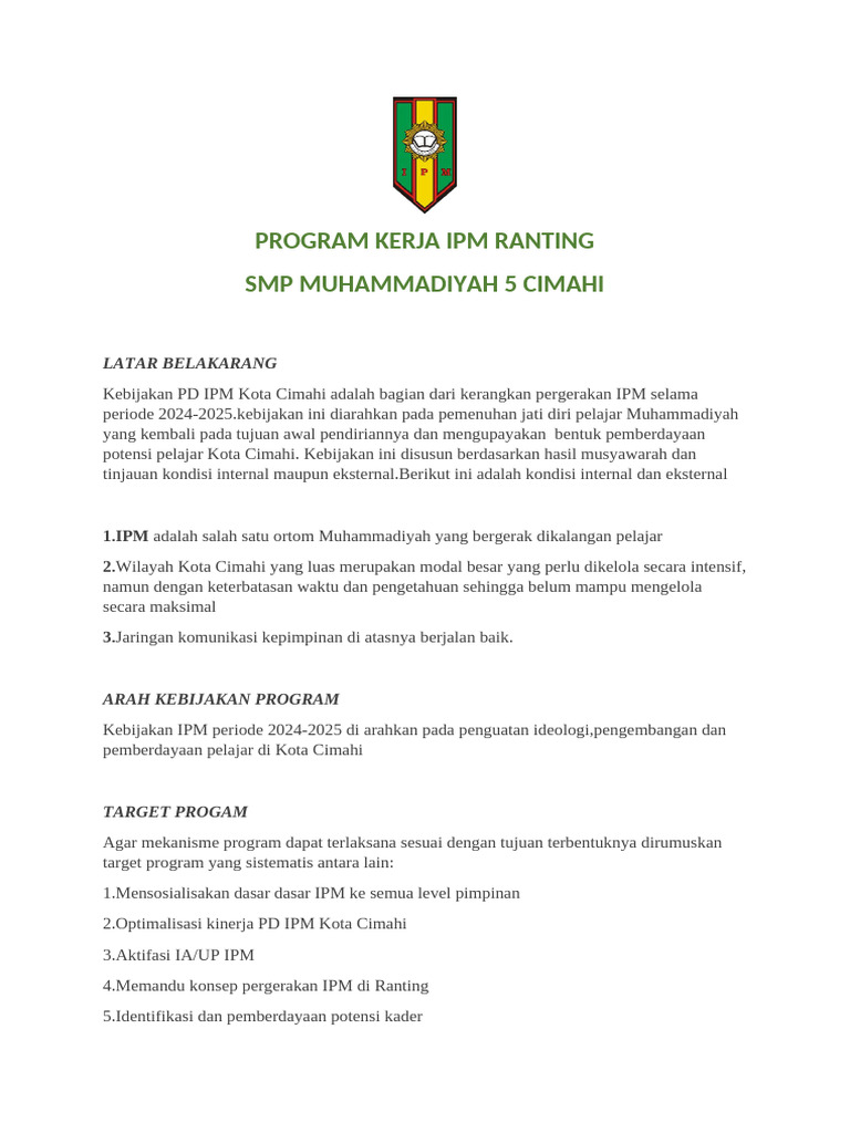 Program Kerja Ipm Ranting 2024-2025 | PDF