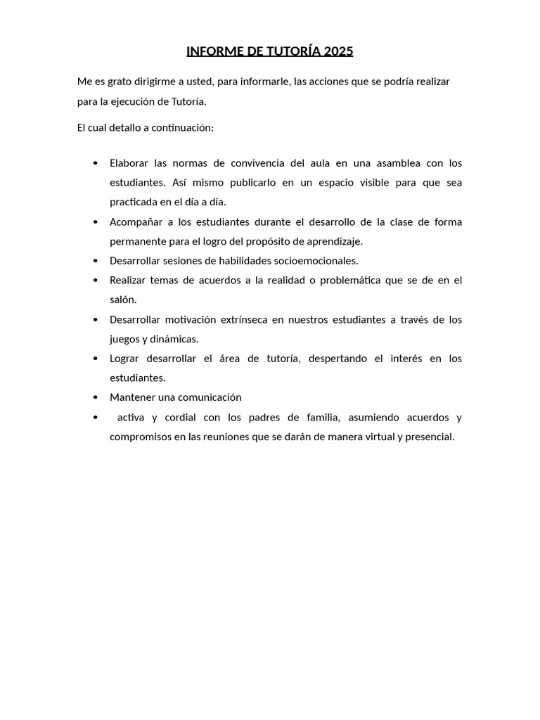 Informe de Tutoría 2025 | PDF