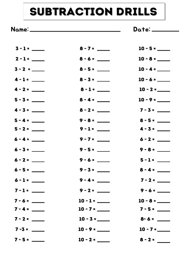 Subtraction Drills for Practice | PDF