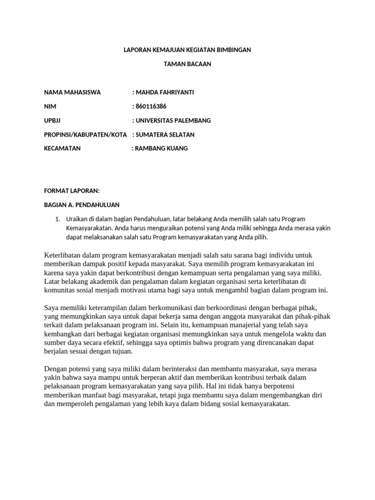 Format Laporan Kemajuan Kegiatan Bimbingan | PDF