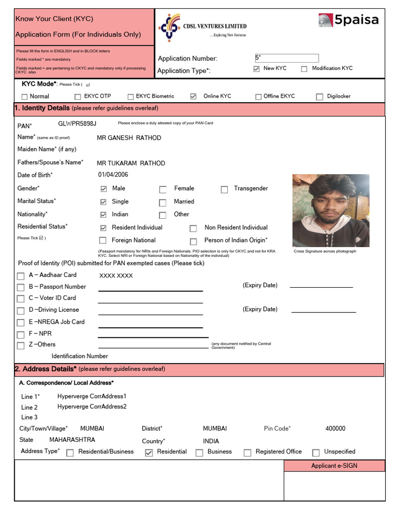 KYC Application Form for 5Paisa Clients | PDF | Identity Document ...