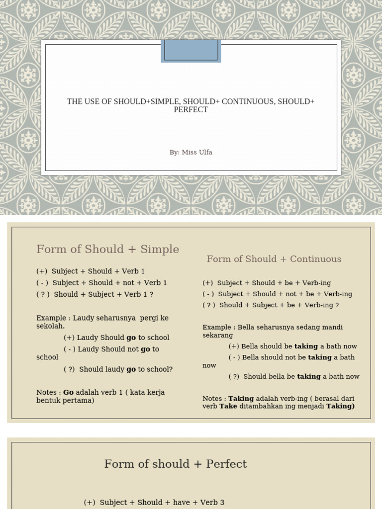 The Use of Should+Simple, Should+ Continuous | PDF