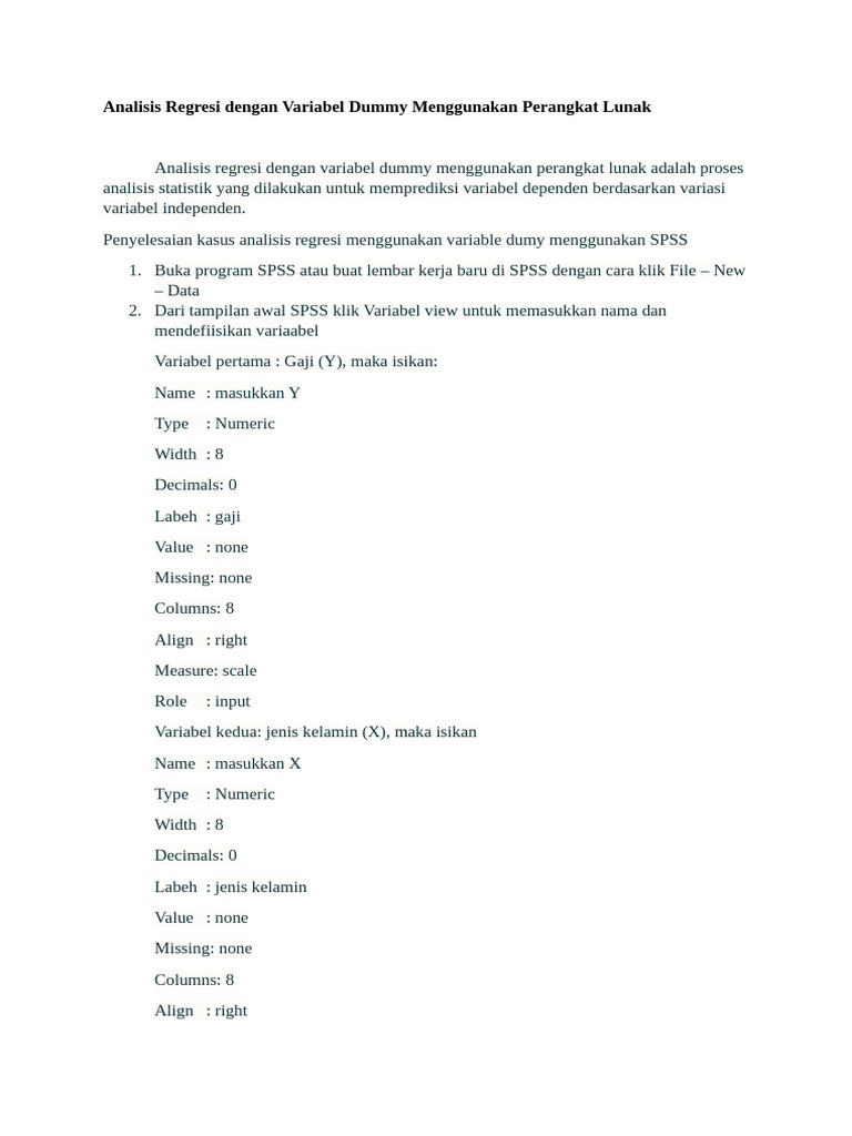 Analisis Regresi Dengan Variabel Dummy Menggunakan Perangkat Lunak | PDF