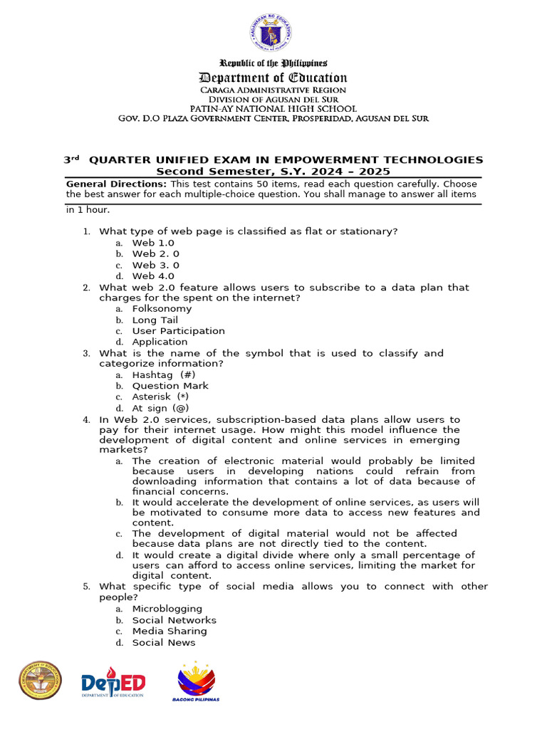 Anne-EMTECH UNIFIED 3RD QUARTER EXAM | PDF | Popular Culture & Media ...