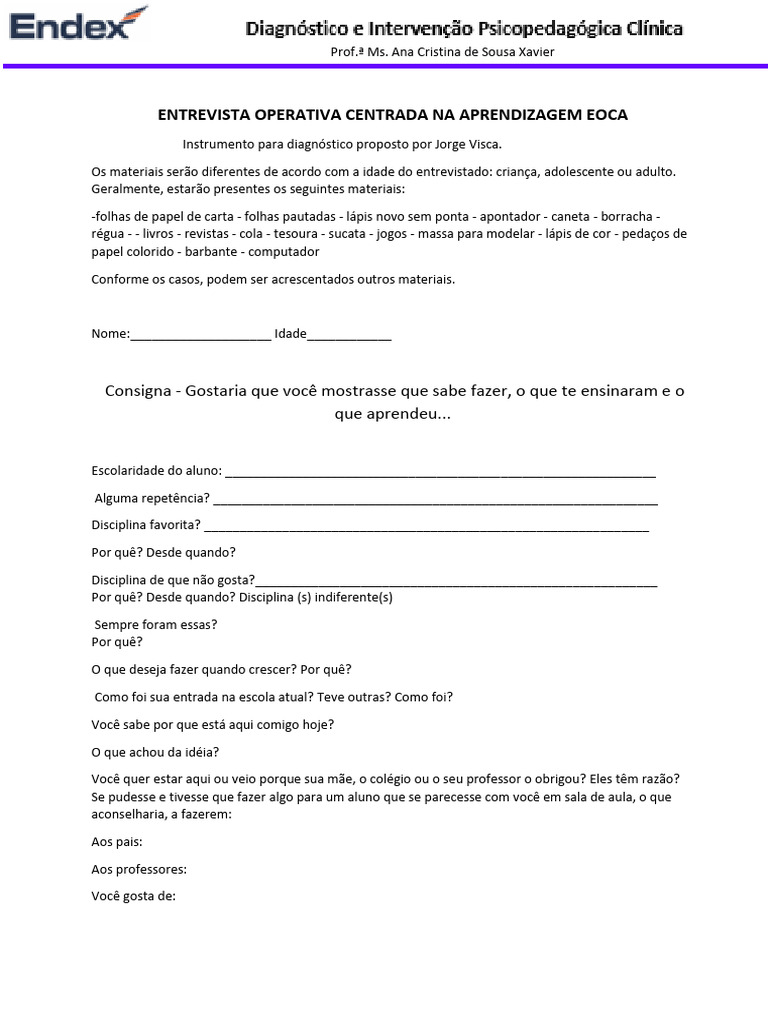 02-Entrevista Operativa Centrada Na Aprendizagem - EOCA | PDF | Tempo