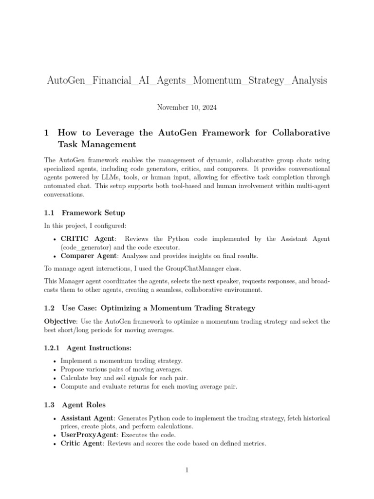 AutoGen AI Multi-Agents for Momentum Strategy Analysis | PDF | Python (Programming Language ...