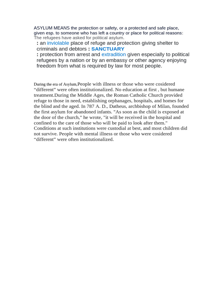 ASYLUM MEANS the Protection or Safety | PDF