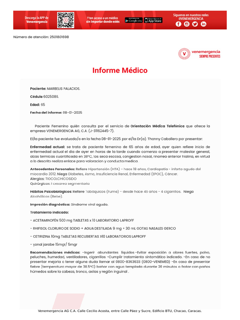 Informe - Medico 6025086 2501801698 08 01 2025 | PDF