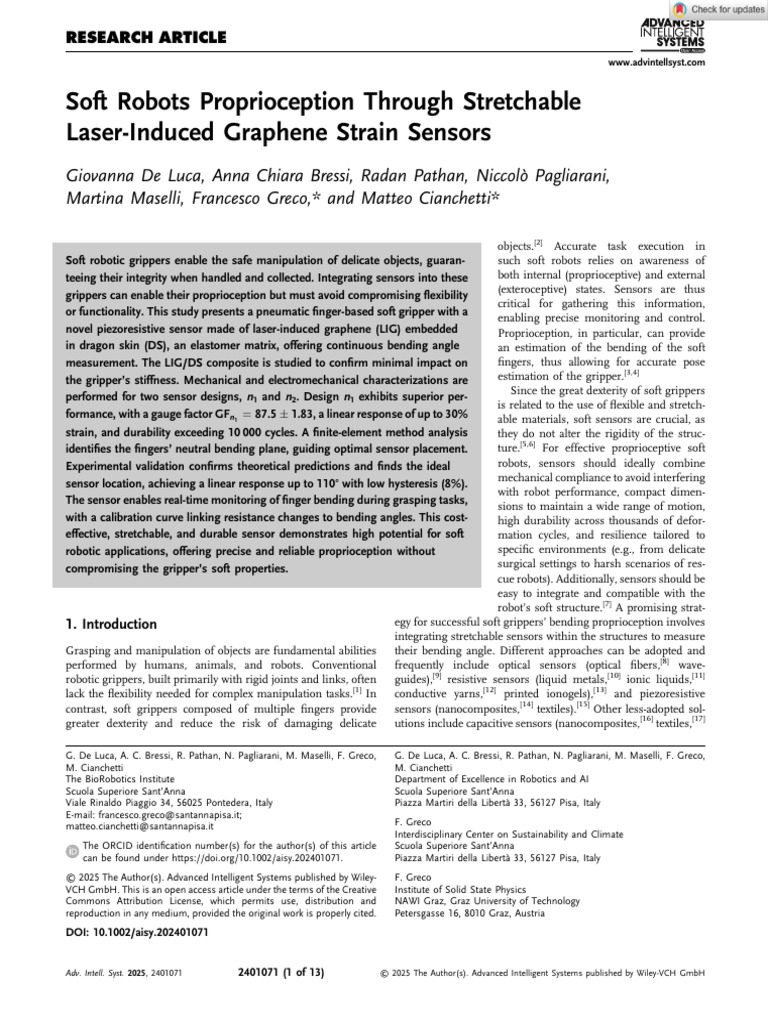 Soft Robots Proprioception Through Stretchable Laser Induced Graphene Strain Sensors | PDF ...