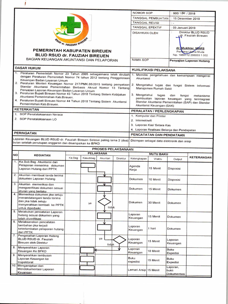 SOP Penyajian Laporan Hutang | PDF