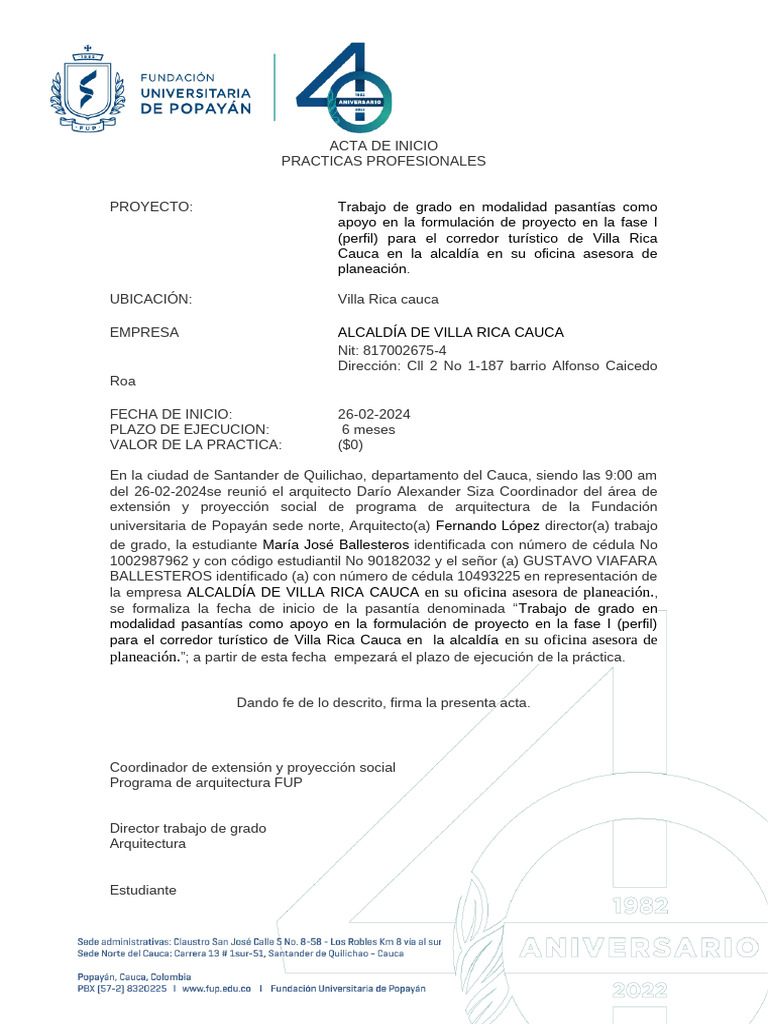 acta de inicio Maria José Ballesteros | PDF