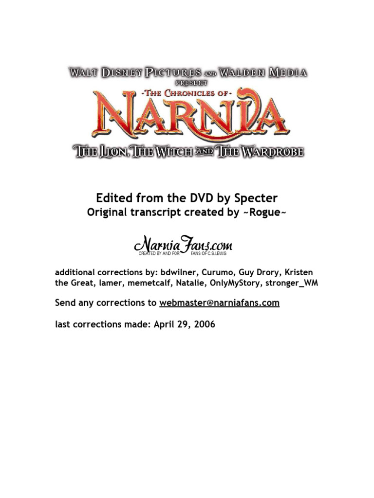 The Lion The Witch and The Wardrobe Script | PDF | Aslan | The ...
