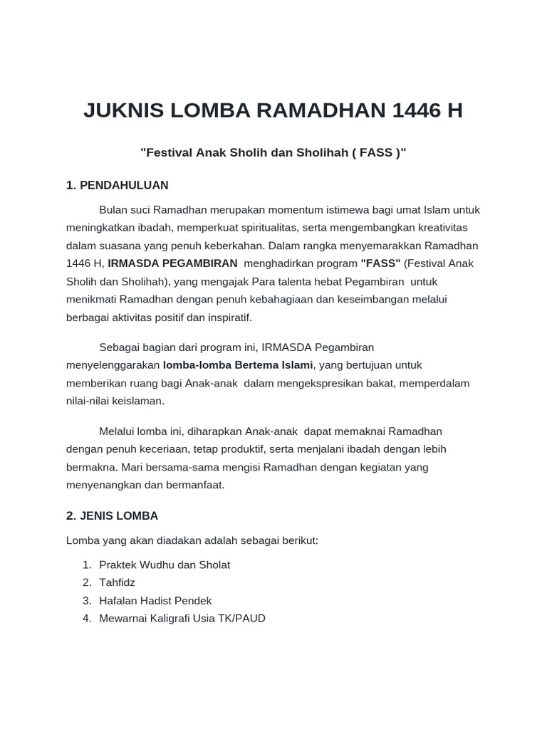 Juknis Lomba Ramadhan 1446 H | PDF