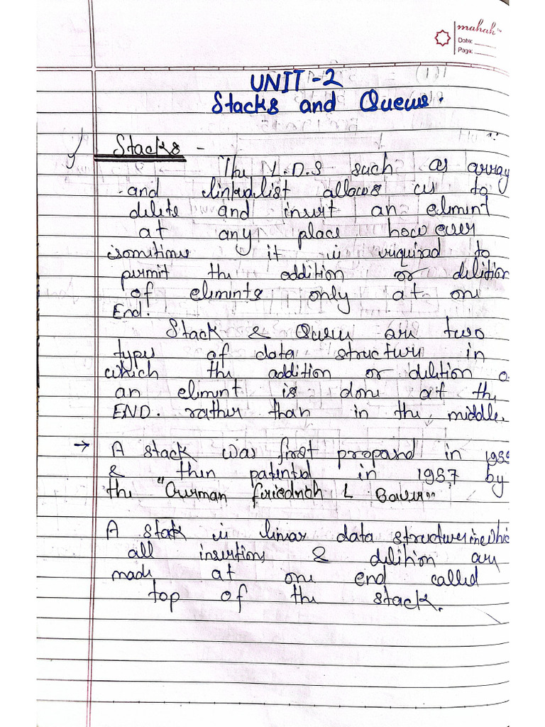 Data Structure Unit 2 One Shot (Stack) | PDF