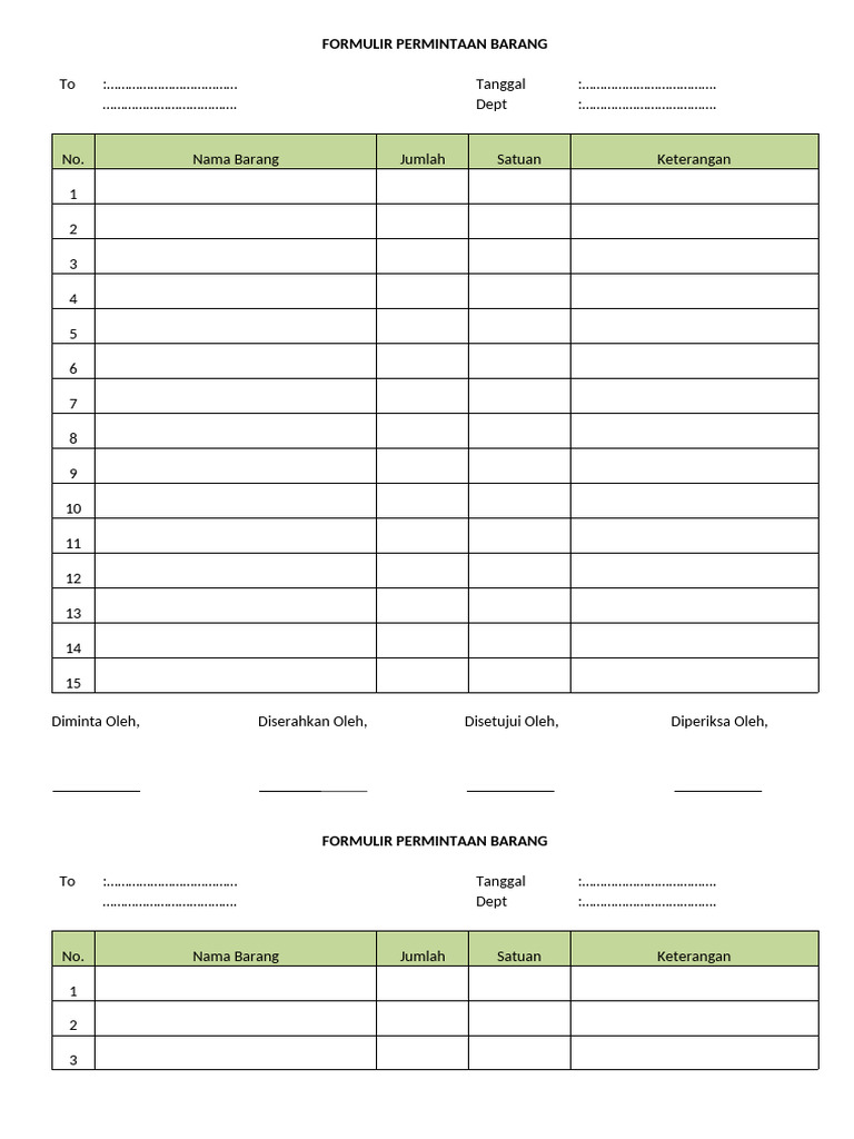 Formulir Permintaan Barang | PDF