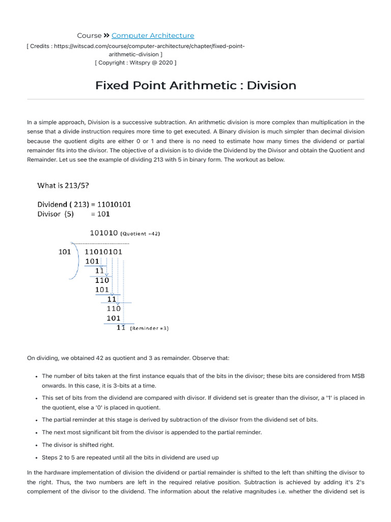 10-Fixed Point Arithmetic - Division | PDF | Division (Mathematics) | Arithmetic