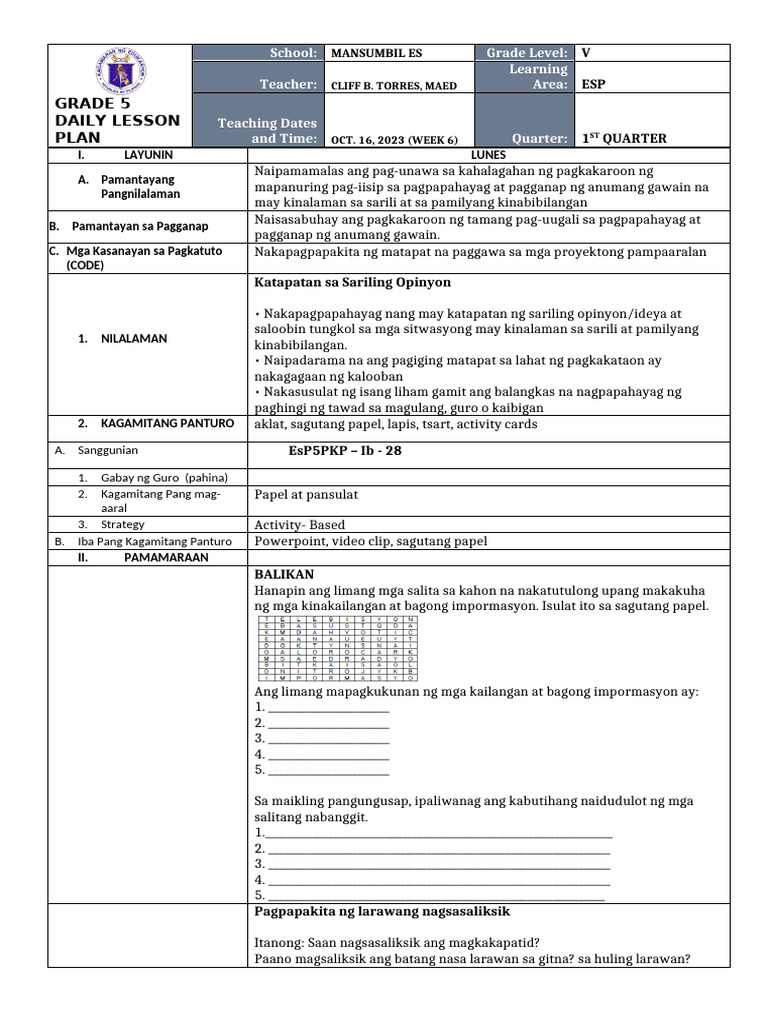 DLL - Esp 5 - Q1 - W7 | PDF