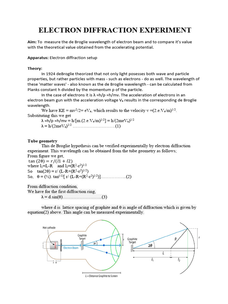 Experiment 2 ElectronDiffraction | PDF | Electron | Wavelength