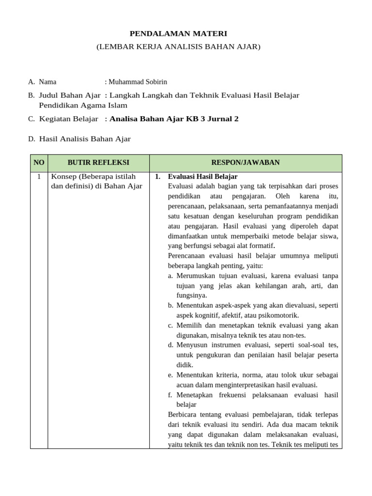 LK - ANALISIS BAHAN AJAR EVALUASI PEMBELAJARAN - Muhammad Sobirin | PDF