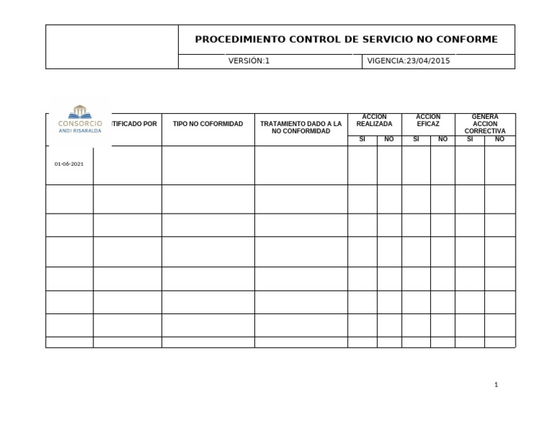 FORMATO DE CONTROL DEL SERVICIO NO CONFORME 1 | PDF