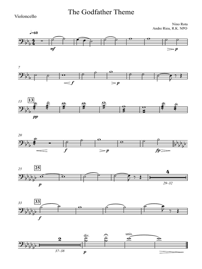 The Godfather Theme - Violoncello | PDF