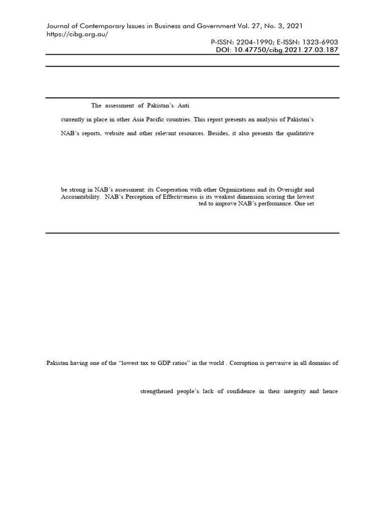 Assessment of Anti-Corruption Agency of Pakistan | PDF | Corruption ...