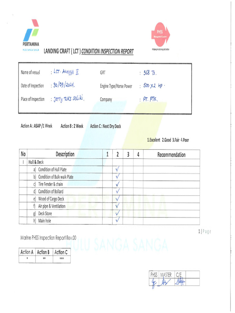 Inspection Result - LCT. ANAYYA II - 30-Sep-2024 | PDF