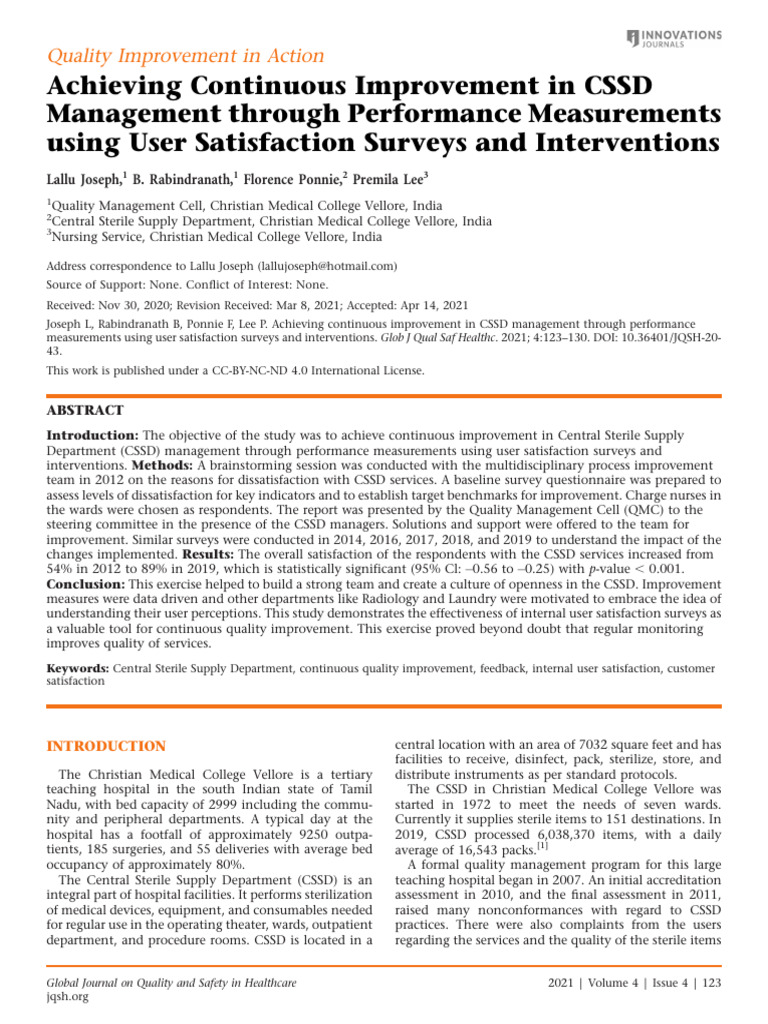 Achieving Continuous Improvement in CSSD | PDF | Personal Protective ...