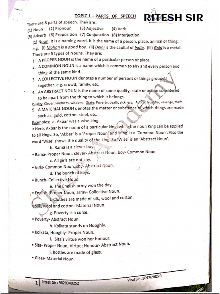 Shree Academy English Grammar Notes | PDF